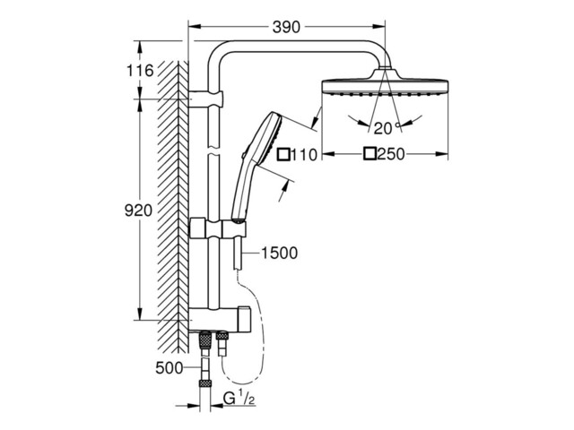 Tempesta System 250 Cube System prysznicowy z przełącznikiem do montażu ...