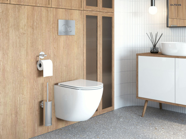 Set of Oltens Hamnes wall-mounted PureRim WC bowl with the soft close ...