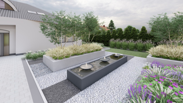 PROJEKT OGRODU Z FONTANNĄ ADEZZ – MIKOŁÓW | Cordata ogrody, projekt i ...