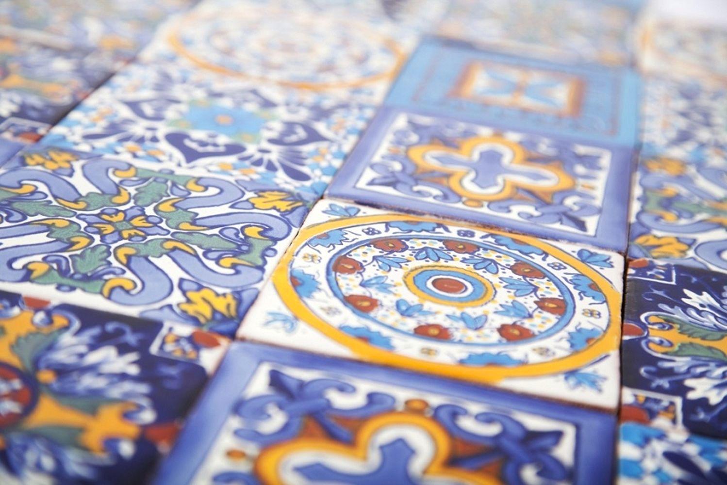 Armando - Patchwork of Mexican tiles in yellow and blue colors | 30 ...