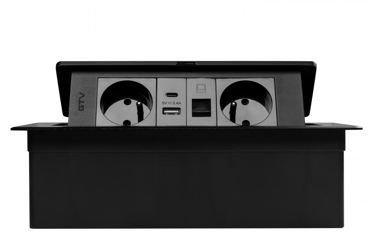 MULTISOFT Furniture Socket 2x Socket with Earthing, USB A+C, RJ45, Pow ...