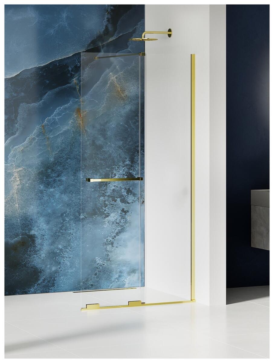 Walk-in shower enclosure Smart Light Gold, sliding, perpendicular brac ...