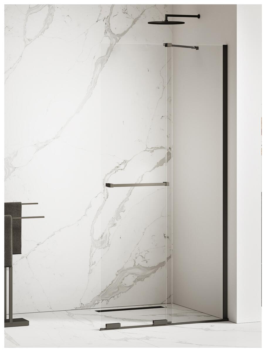 Walk-in shower cabin Smart Black, sliding, slanted bracket, railing ...