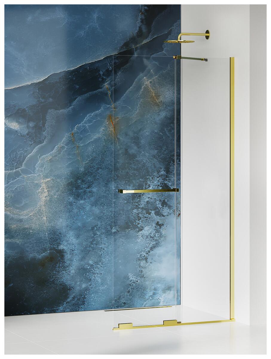 Walk-in shower cabin Smart Light Gold, sliding, slanted bracket, raili ...
