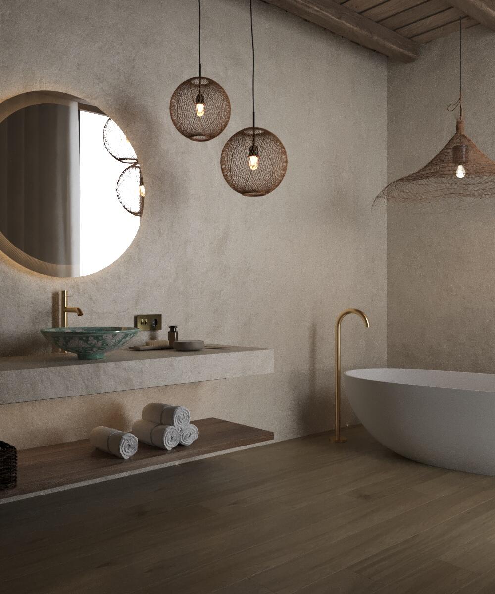 Natural elegance – bathroom with Baila sink and fish scale mosaic ...