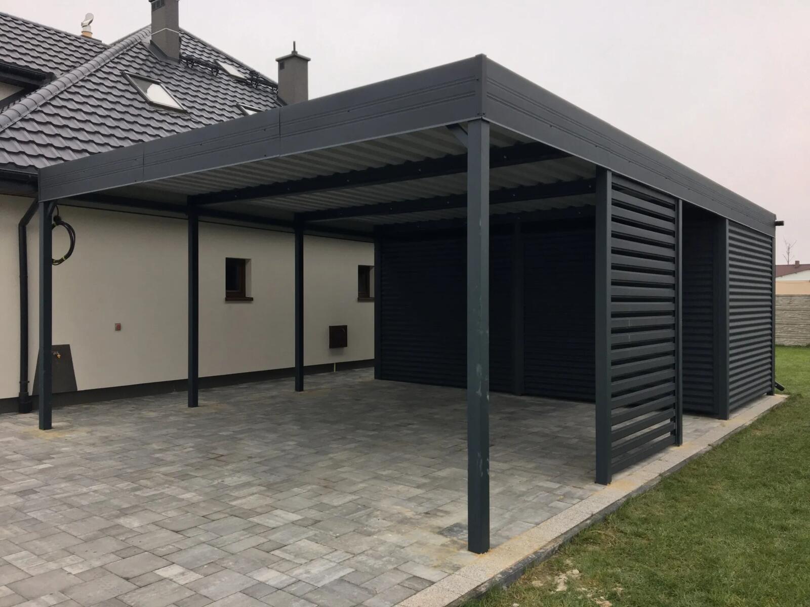 Wiata z pomieszczeniem gospodarczym z tyłu, wiata na jedno auto, wiata ...