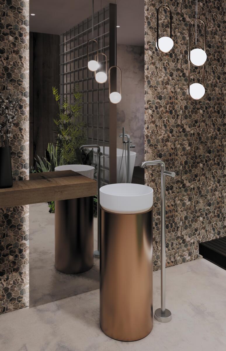 SILIA HEXA - Washbasin tap, freestanding - brushed steel - BHS_F2KK ...