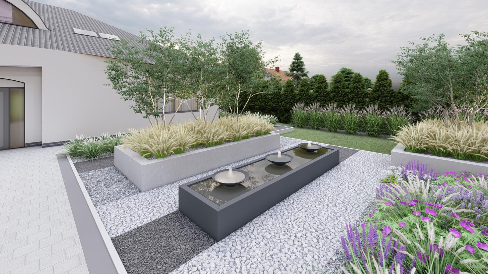 PROJEKT OGRODU Z FONTANNĄ ADEZZ – MIKOŁÓW | Cordata ogrody, projekt i ...